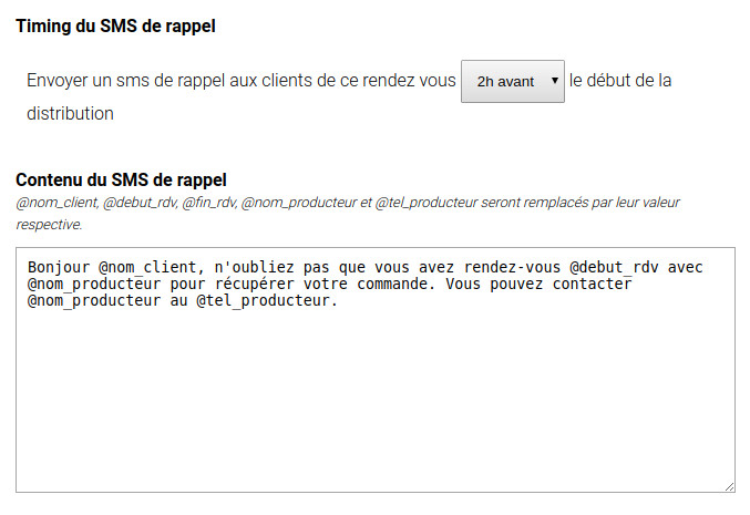 Personnalisation du SMS de rappel